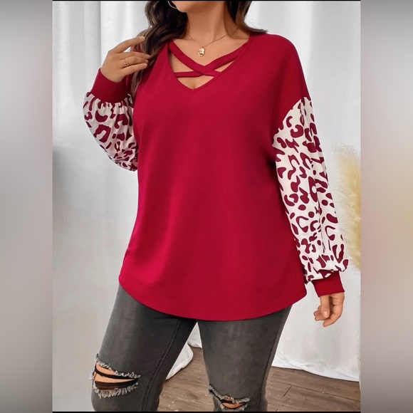 Tops | 657 4x Plus Leopard Print Crisscross Drop Shoulder Top | Poshmark